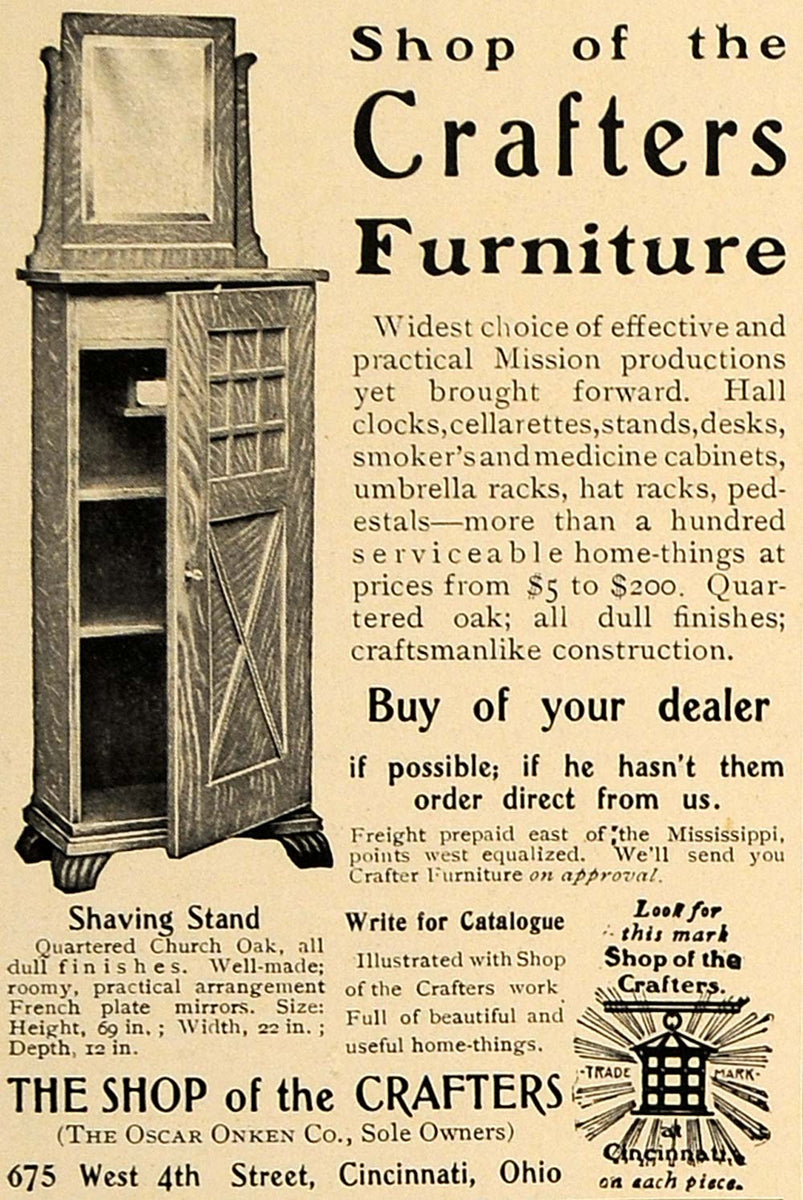 1905 Ad Shop Of The Crafters Furniture Shaving Stand - ORIGINAL ADVERT ...
