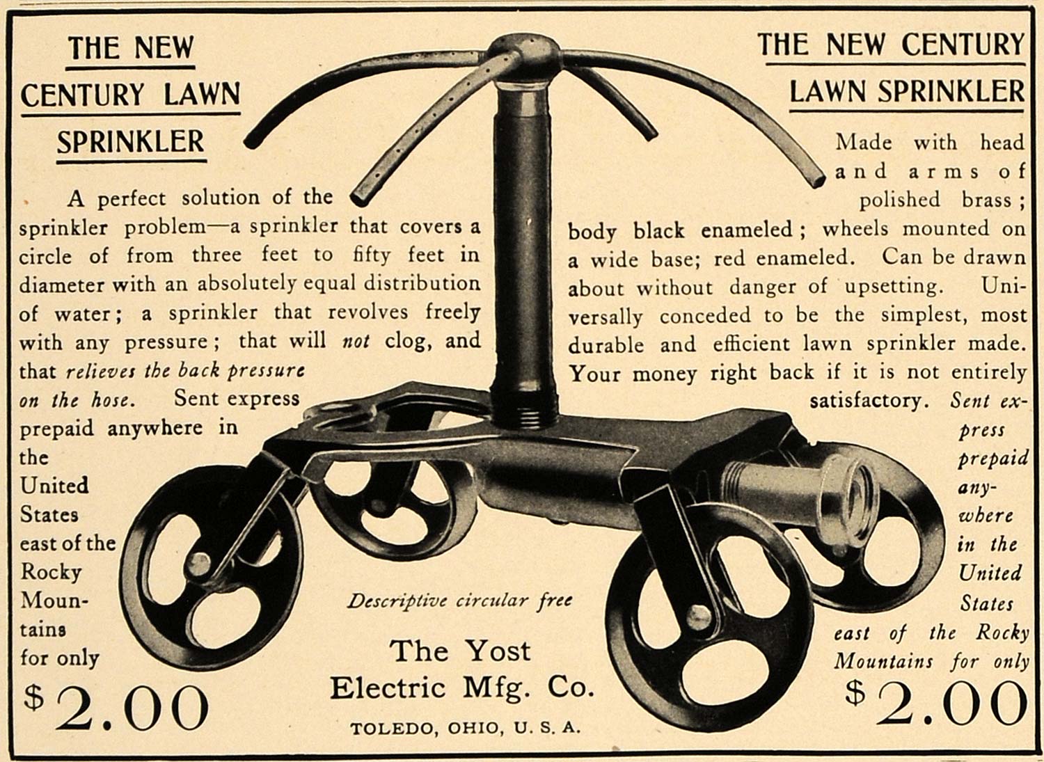 1905 Ad Yost Electric Manufacturing Co. Lawn Sprinkler - ORIGINAL CL7 ...