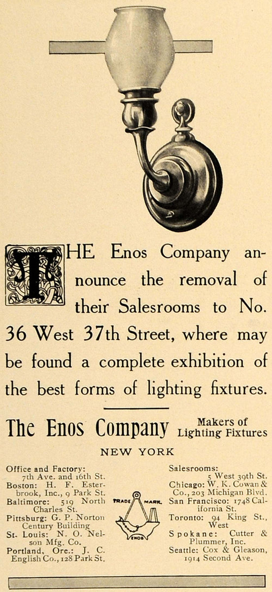 1909 Ad Enos Company Lamps Lighting Fixtures Decor - ORIGINAL ADVERTIS ...