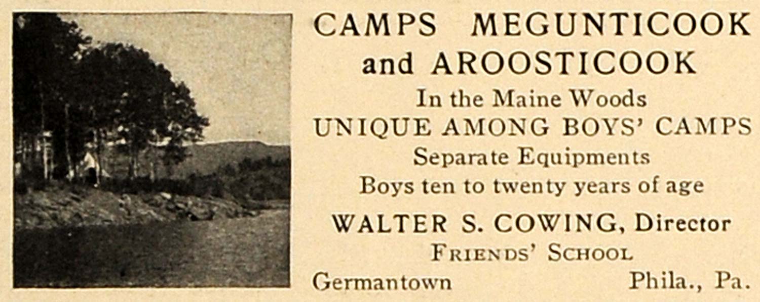 1909 Ad Megunticook Aroosticook Boys Camp Walter Cowing - ORIGINAL CL7 ...