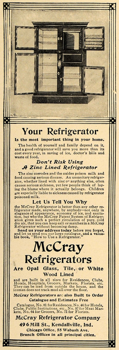 1906 Ad McCray Refrigerator See-through Cabinet Case - ORIGINAL ADVERT ...