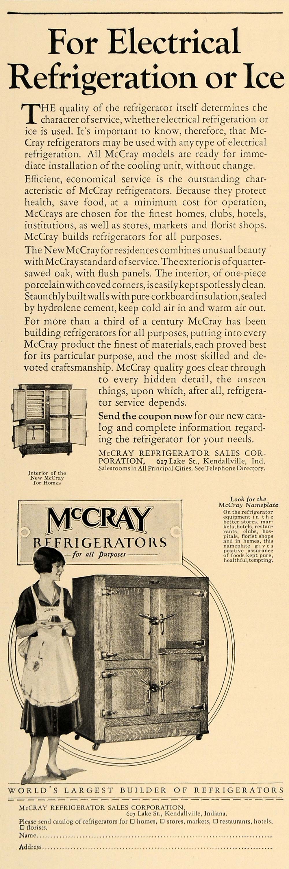 1926 Ad McCray Refrigerator Cabinet Kendallville Ind. - ORIGINAL ADVER ...