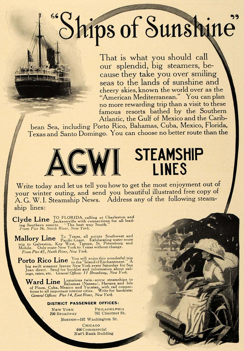 1913 Ad AGWI Steamship Lines Mallory Clyde Ward - ORIGINAL ADVERTISING ...
