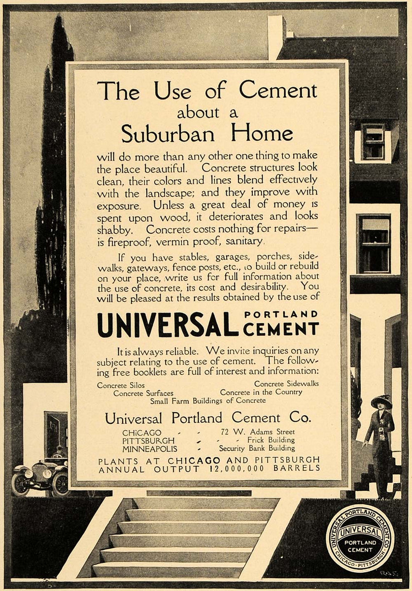 1913 Ad Universal Portland Cement For Suburban Homes - ORIGINAL ADVERT ...
