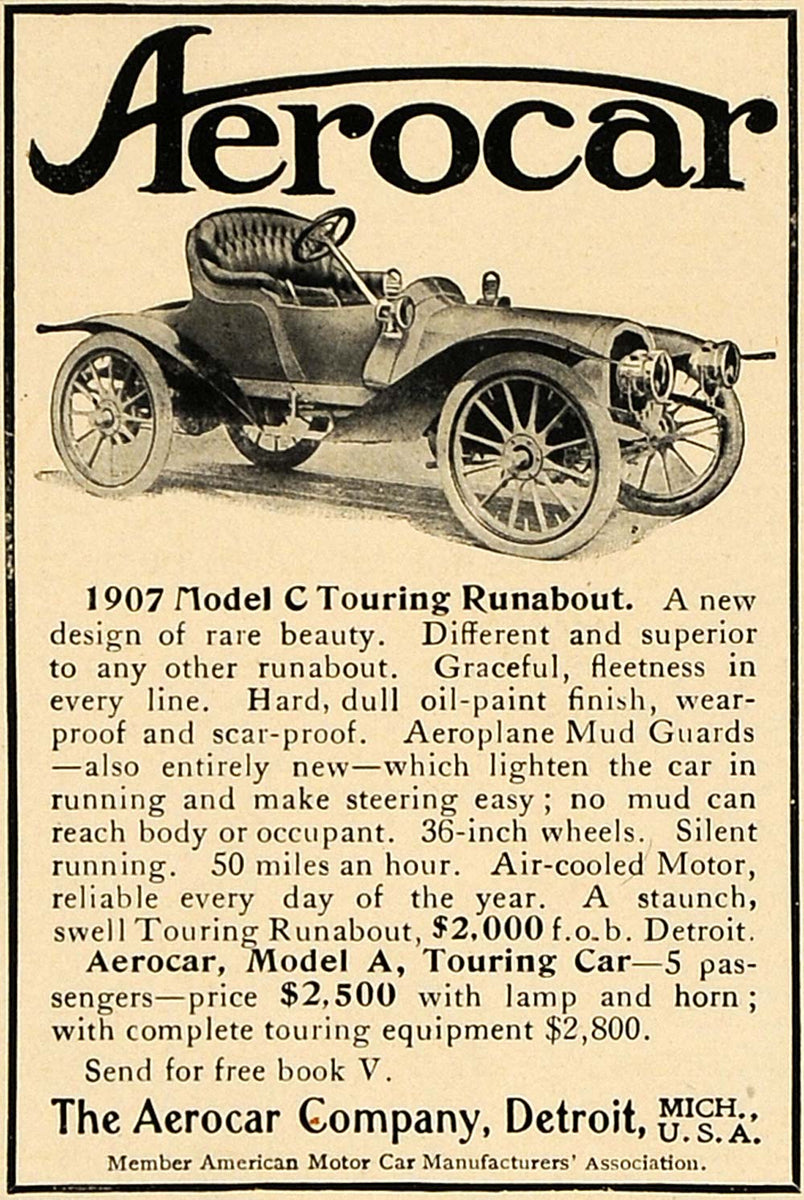 1906 Ad Aerocar 1907 Model C Touring Runabout Auto - ORIGINAL ADVERTIS ...