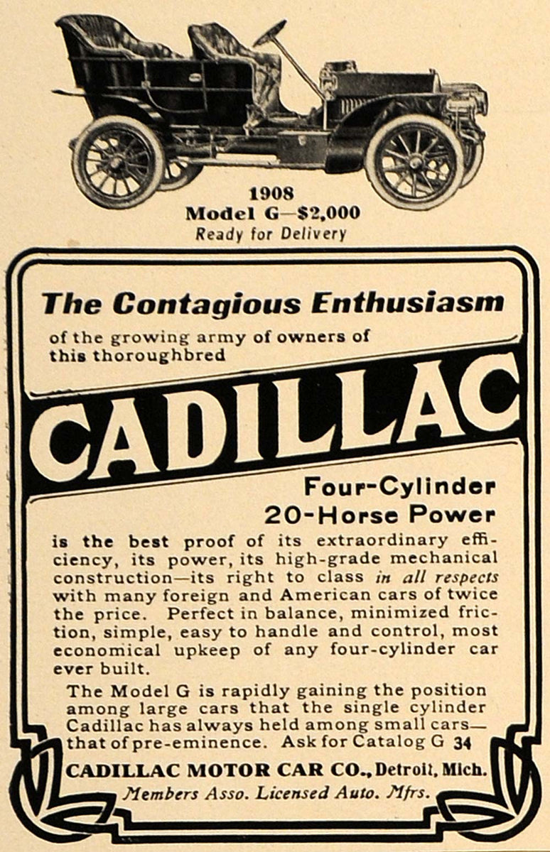 1907 Ad Model G 1908 Cadillac Antique Motor Car Detroit - ORIGINAL CL9 ...