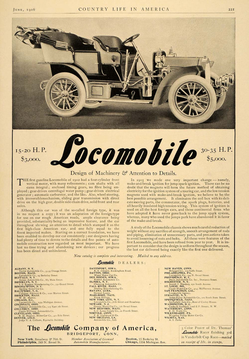 1906 Ad Locomobile America Gasoline Automobile 15-20 HP - ORIGINAL CL9 ...