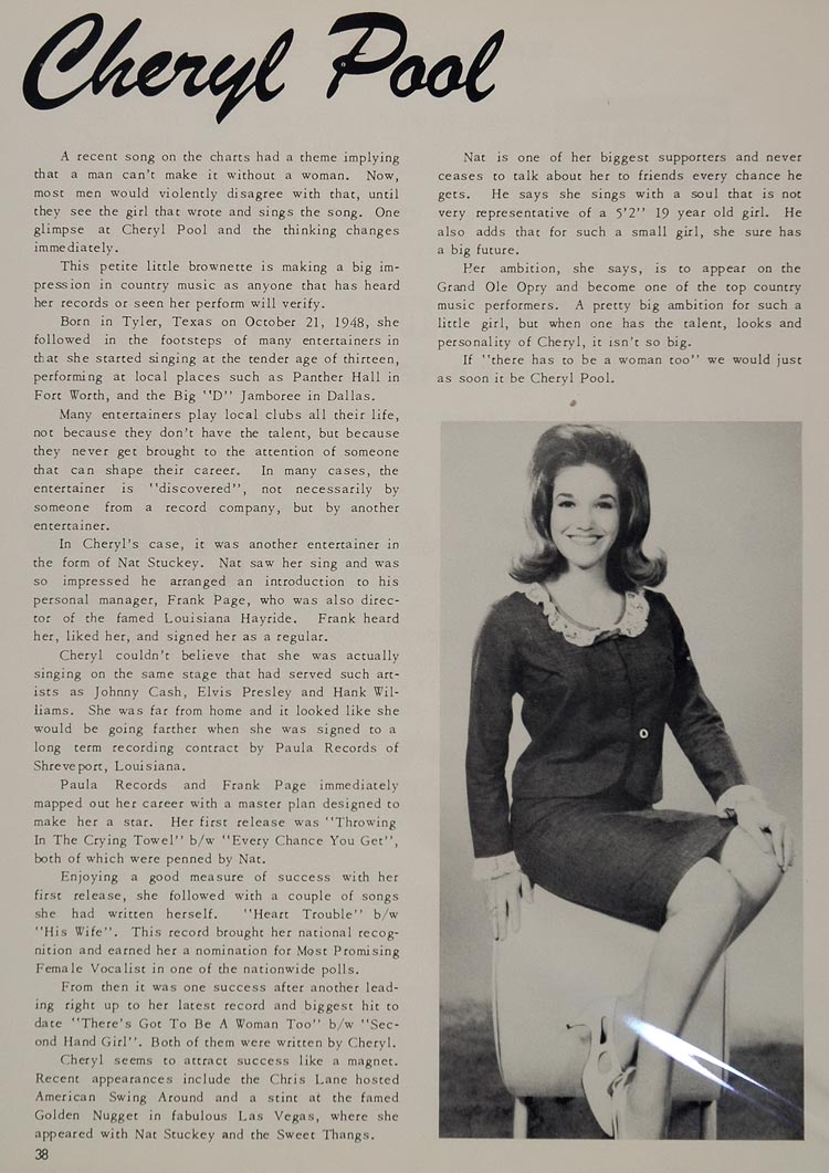 1968 Print Article Cheryl Pool Country Music Singer - ORIGINAL CML ...