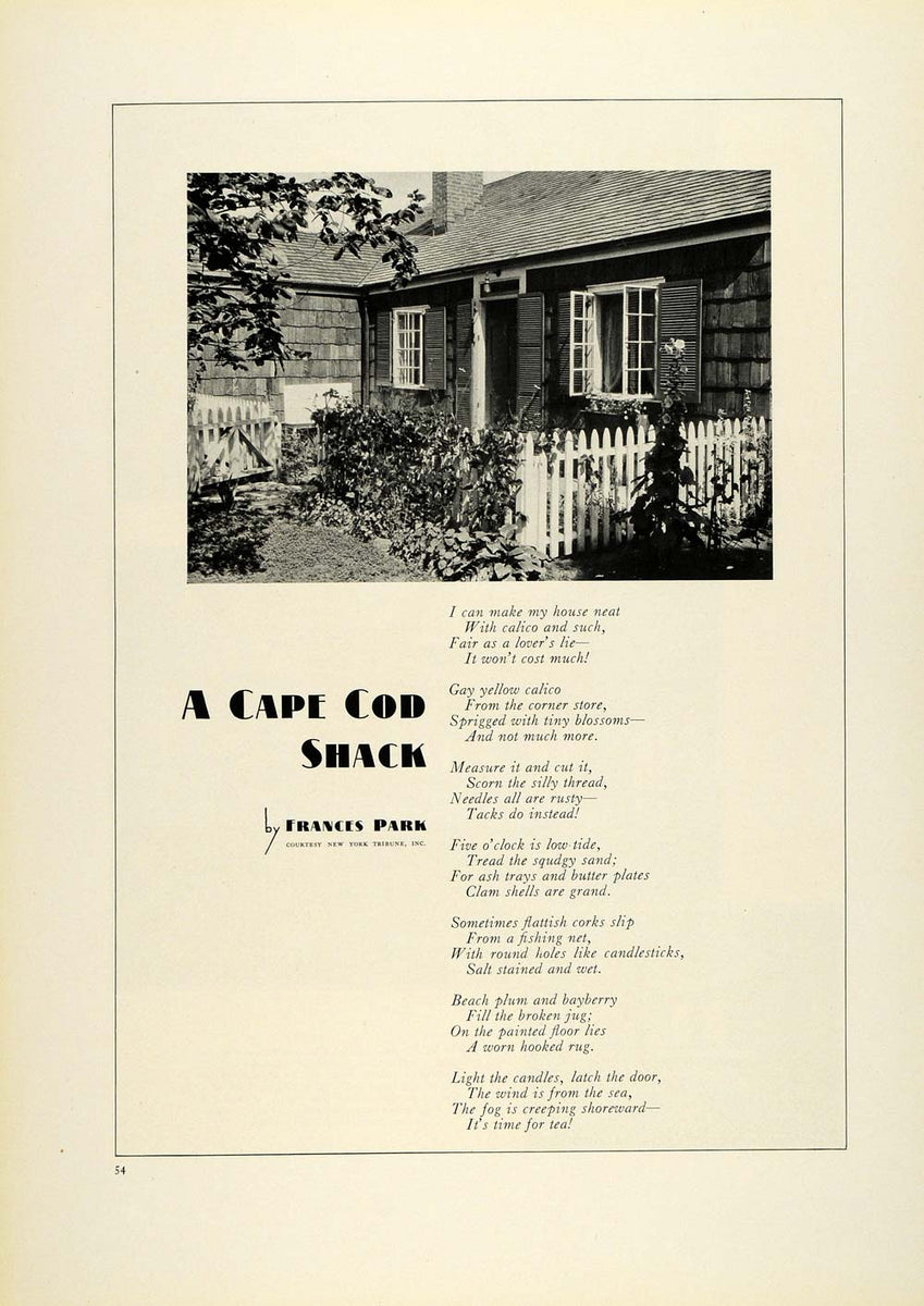 1931 Print East Coast New England Cape Cod Cottage Frances Park Poem P ...