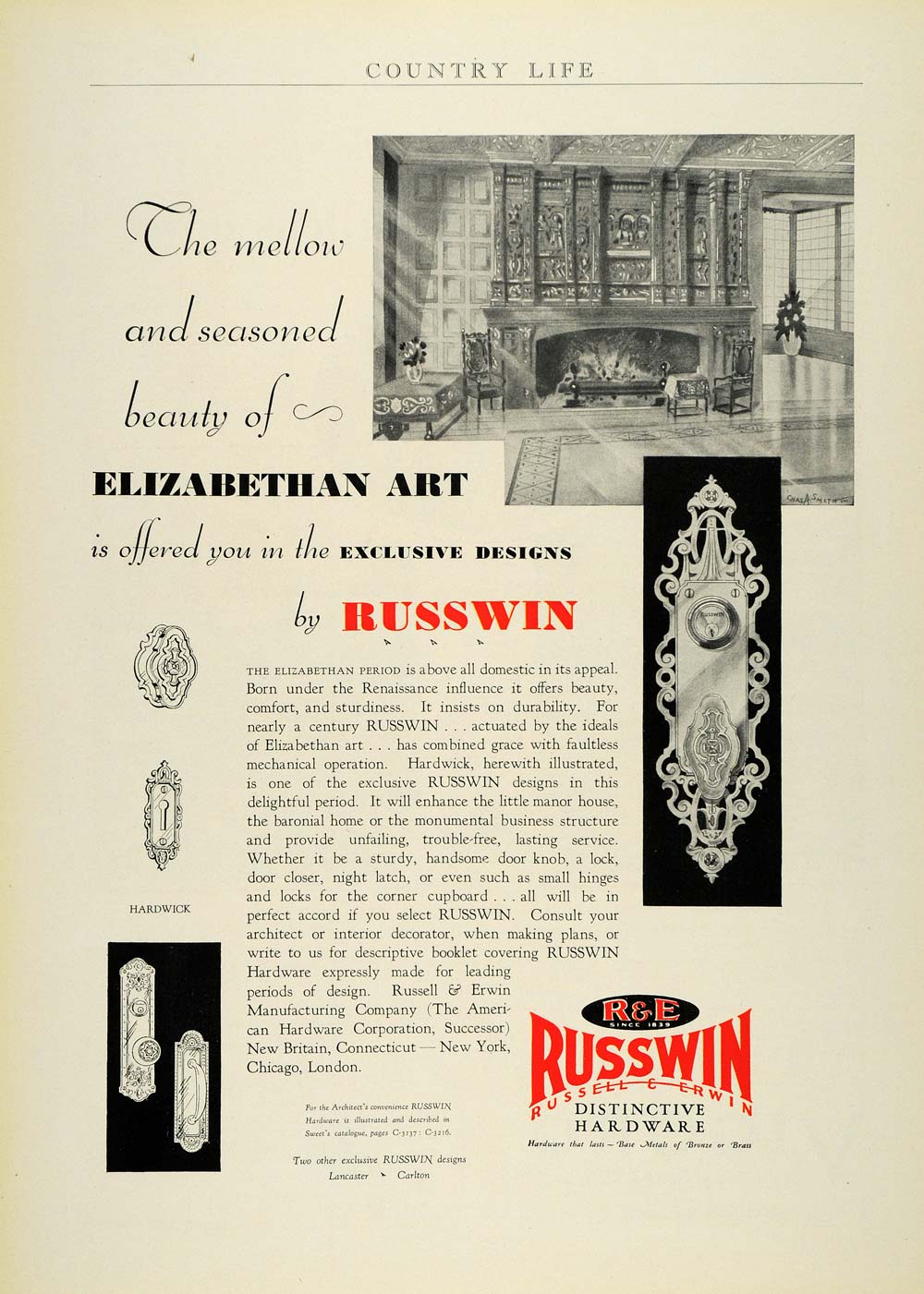 1930 Ad Russell Erwin Russwin Elizabethan Home Door Handle Decor Knobs ...