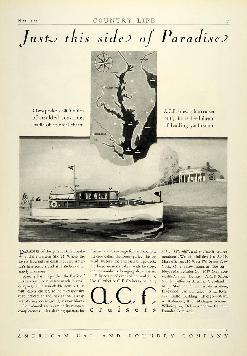 1929 Ad ACF Cruiser Ship Marine American Car Foundry Yacht Chesapeake ...