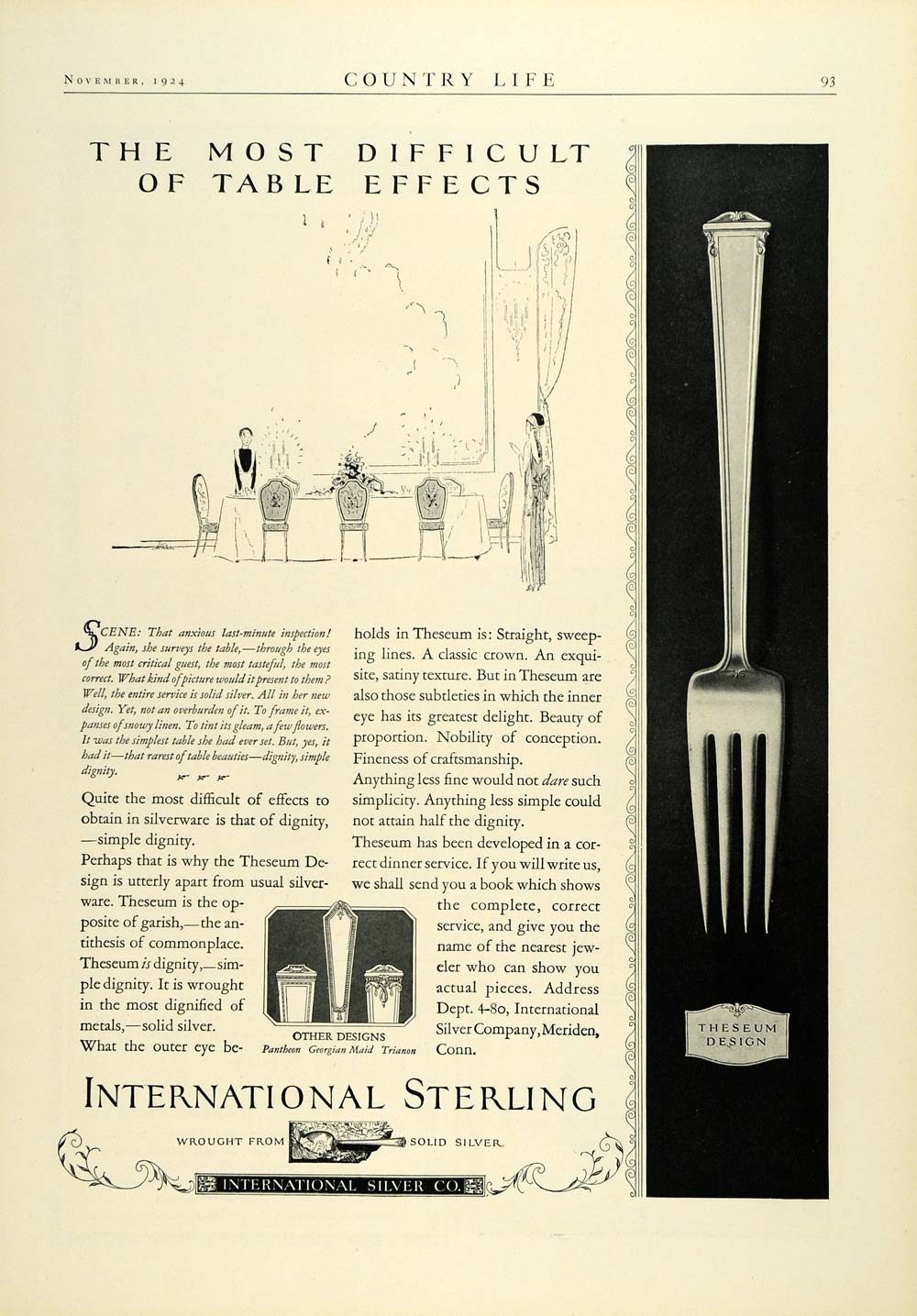 1924 Ad International Sterling Silver Theseum Pantheon Design Fork COL ...