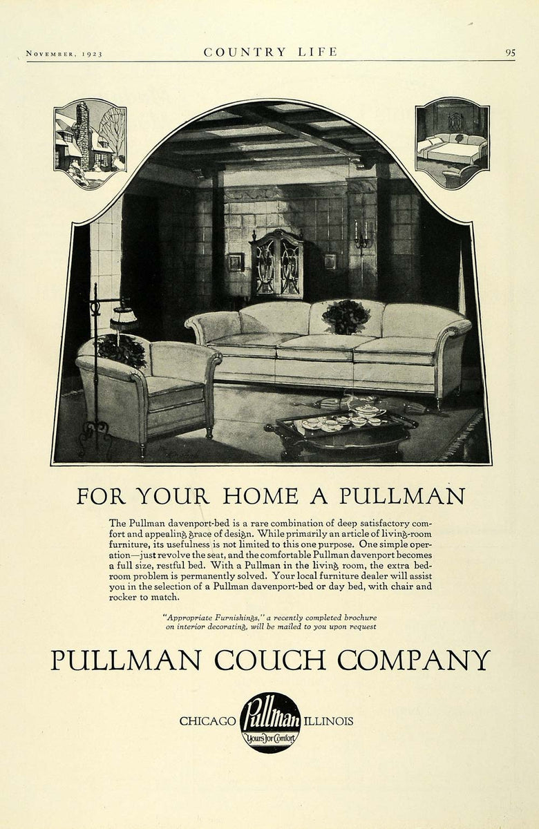 1923 Ad Antique Pullman Couch Davenport Pullout Bed Transitional Furni ...