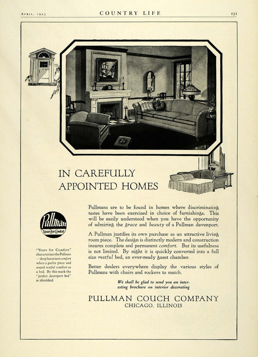 1923 Ad Pullman Couch Co Chicago Illinois Sofa-Bed Davenport Living Ro ...