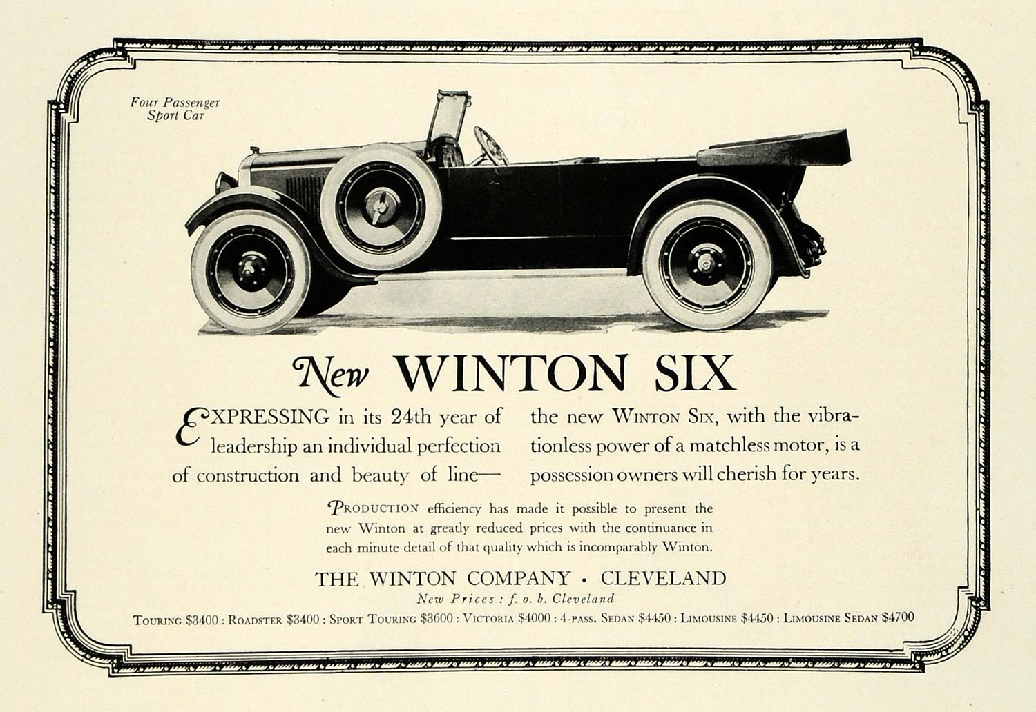 1922 Ad Antique Winton Six Convertible Sports Car Cleveland Ohio Model ...