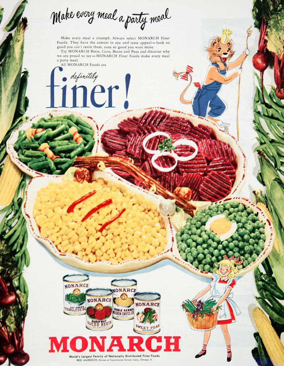 1950 Ad Monarch Canned Vegetables Reid Murdoch Chicago Luke Lion Crown ...