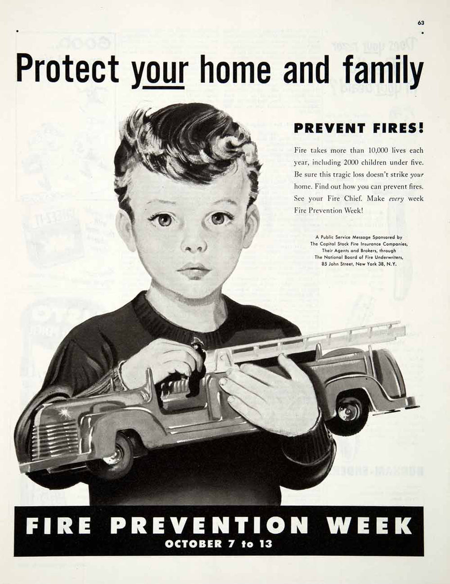 1951 Ad Public Service Message Fire Prevention Week Capital Stock COLL ...