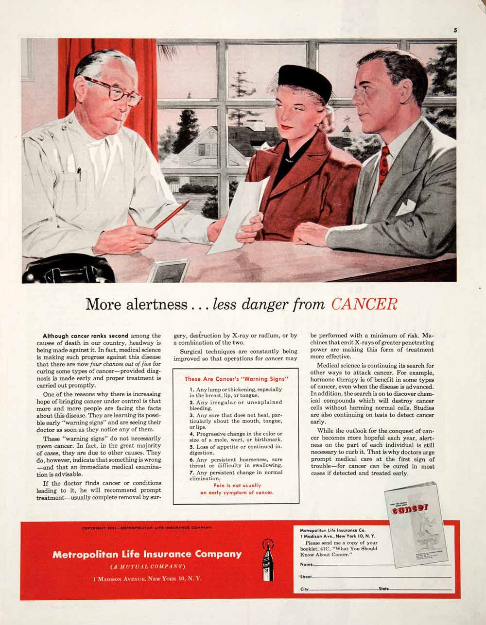 1951 Ad Booklet Pamphlet Cancer Informational Metropolitan Life Insura ...