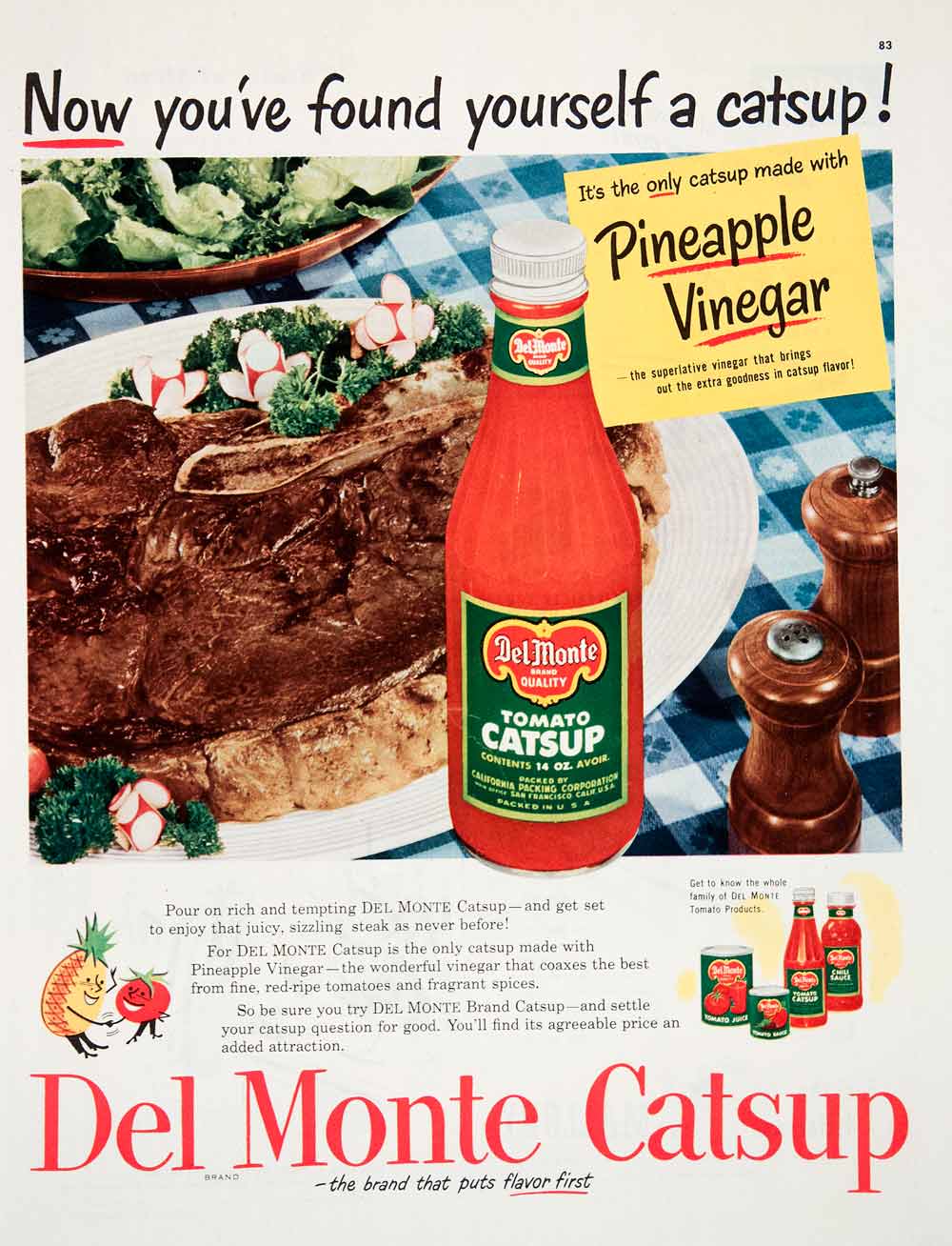 1951 Ad Del Monte Products Catsup Tomato Juice Sauce Chili Pineapple C ...
