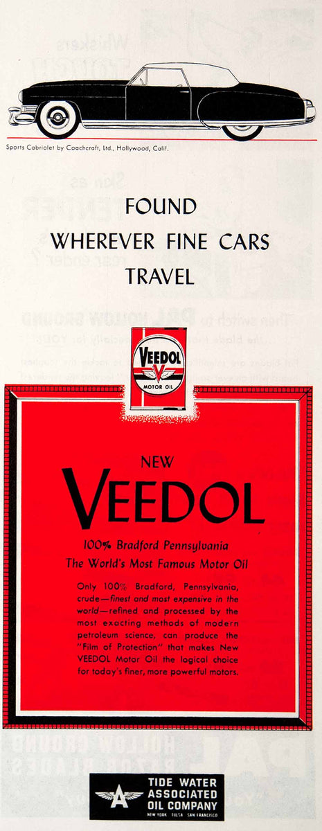1950 Ad Veedol Motor Oil Tide Water Sport Cabriolet Coachcraft Limited ...