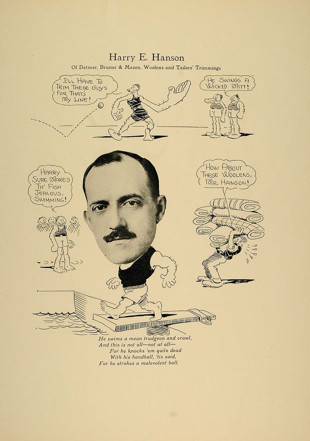 1923 Print Harry E. Hanson Chicago Handball Player - ORIGINAL CP1 ...