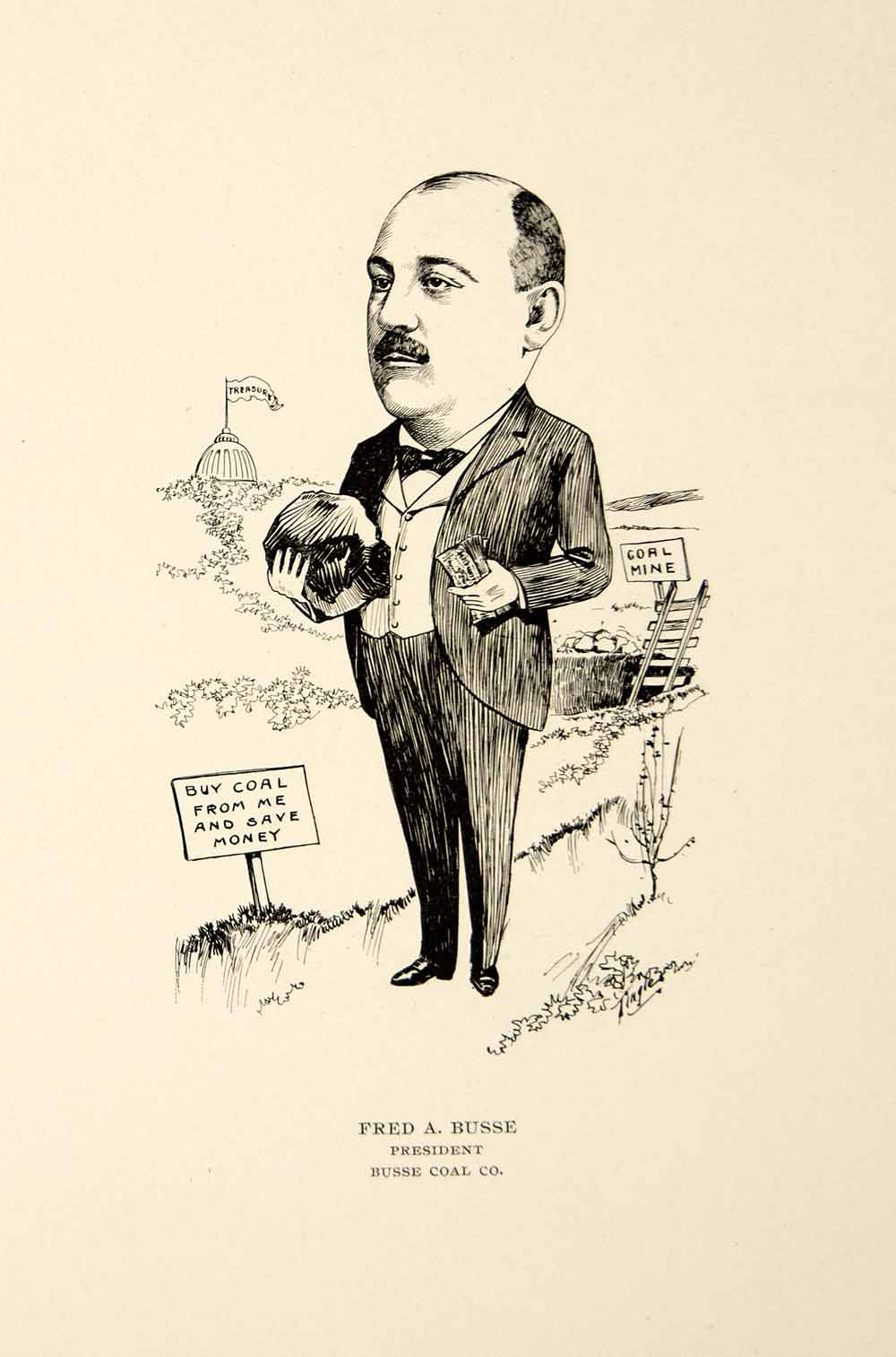 1904 Lithograph Fred A. Busse President Coal Chicago Illinois H.B. Tin ...