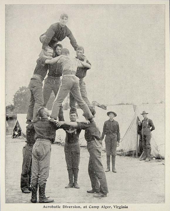 1899 Print Acrobatic Pyramid Soldiers Gymnastics Alger ORIGINAL HISTOR ...