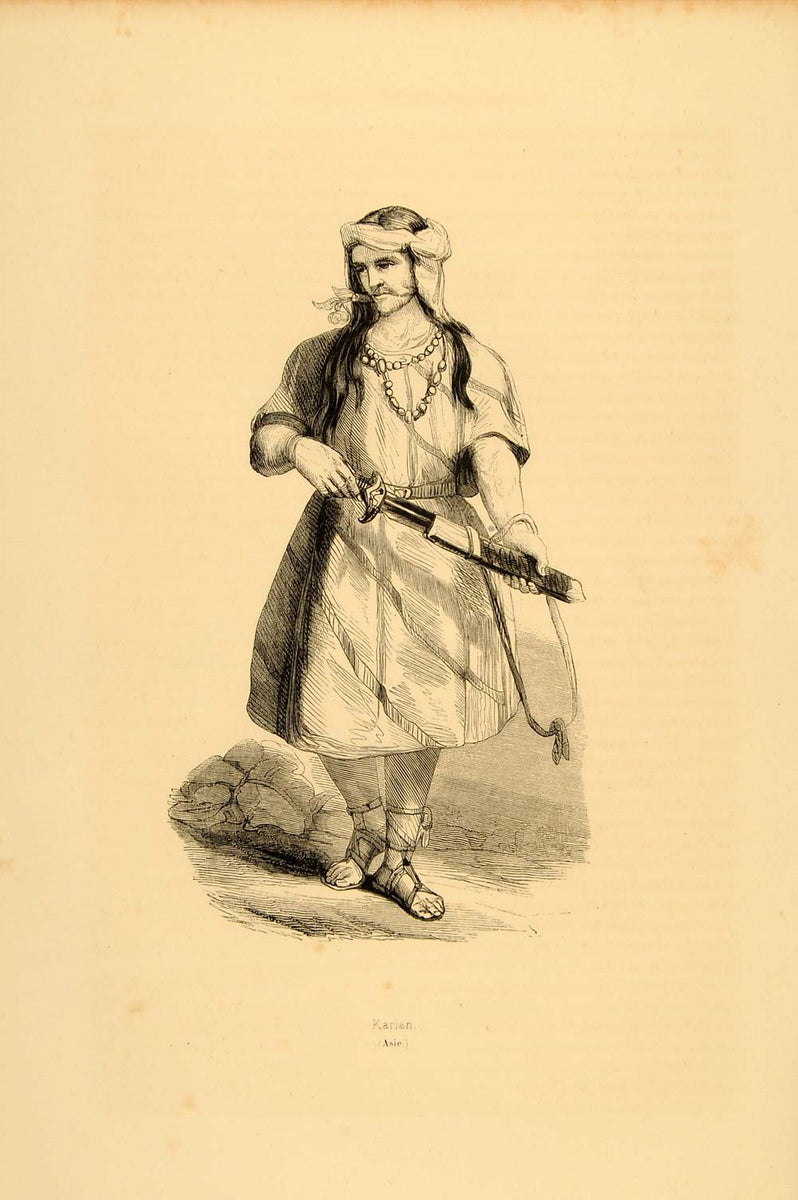 1843 Engraving Costume Man Karian Carian Soldier Sword - ORIGINAL CW2 ...