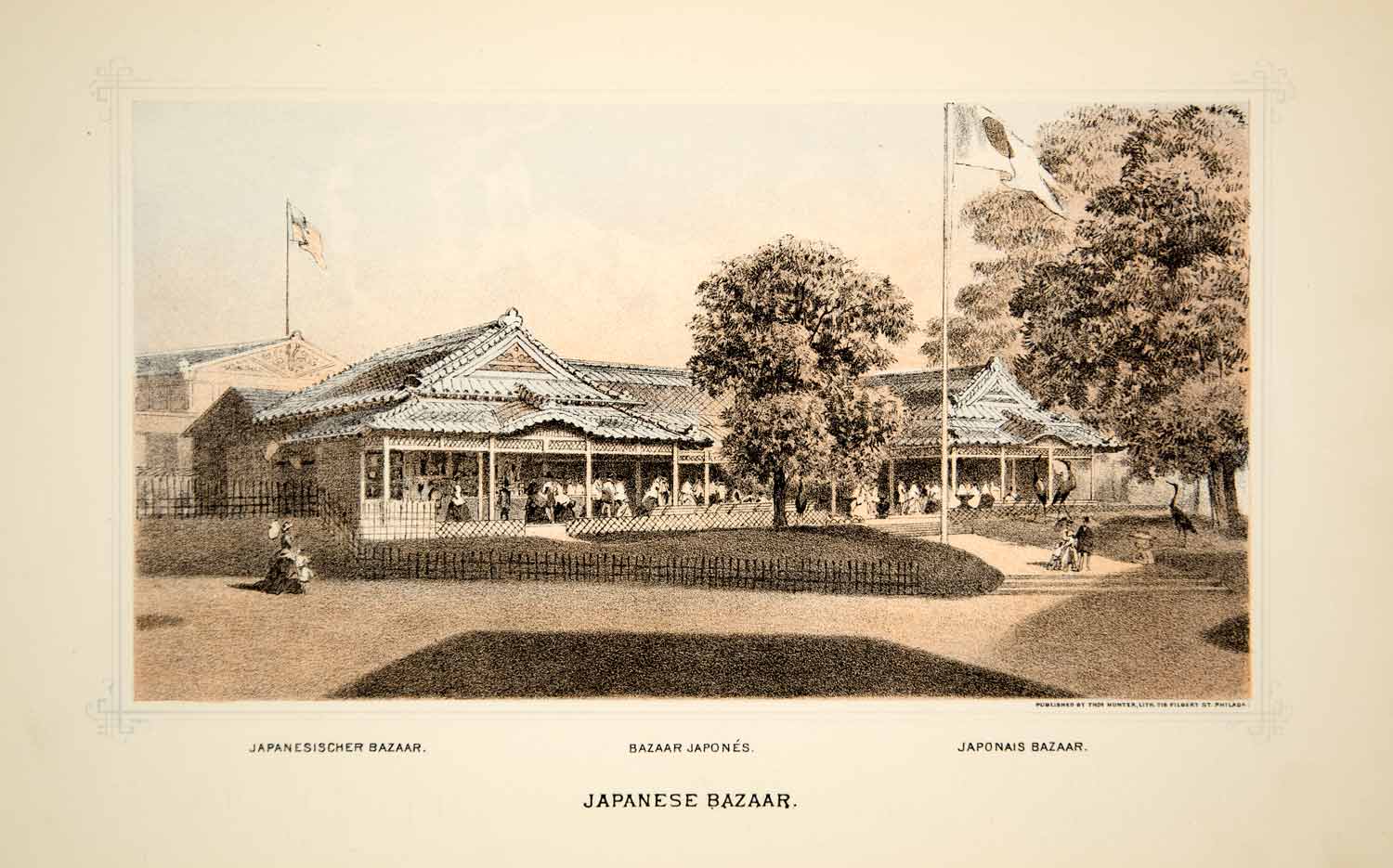 1876 Lithograph Centennial Fair Philadelphia Japanese Bazaar Building ...