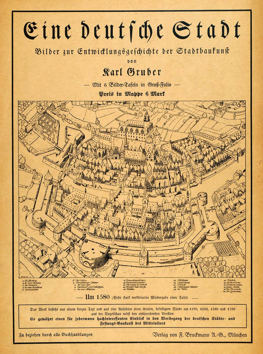 1915 Ad German City Town Pictures Rarl Gruber Map Stadt Berlag Brucfma ...