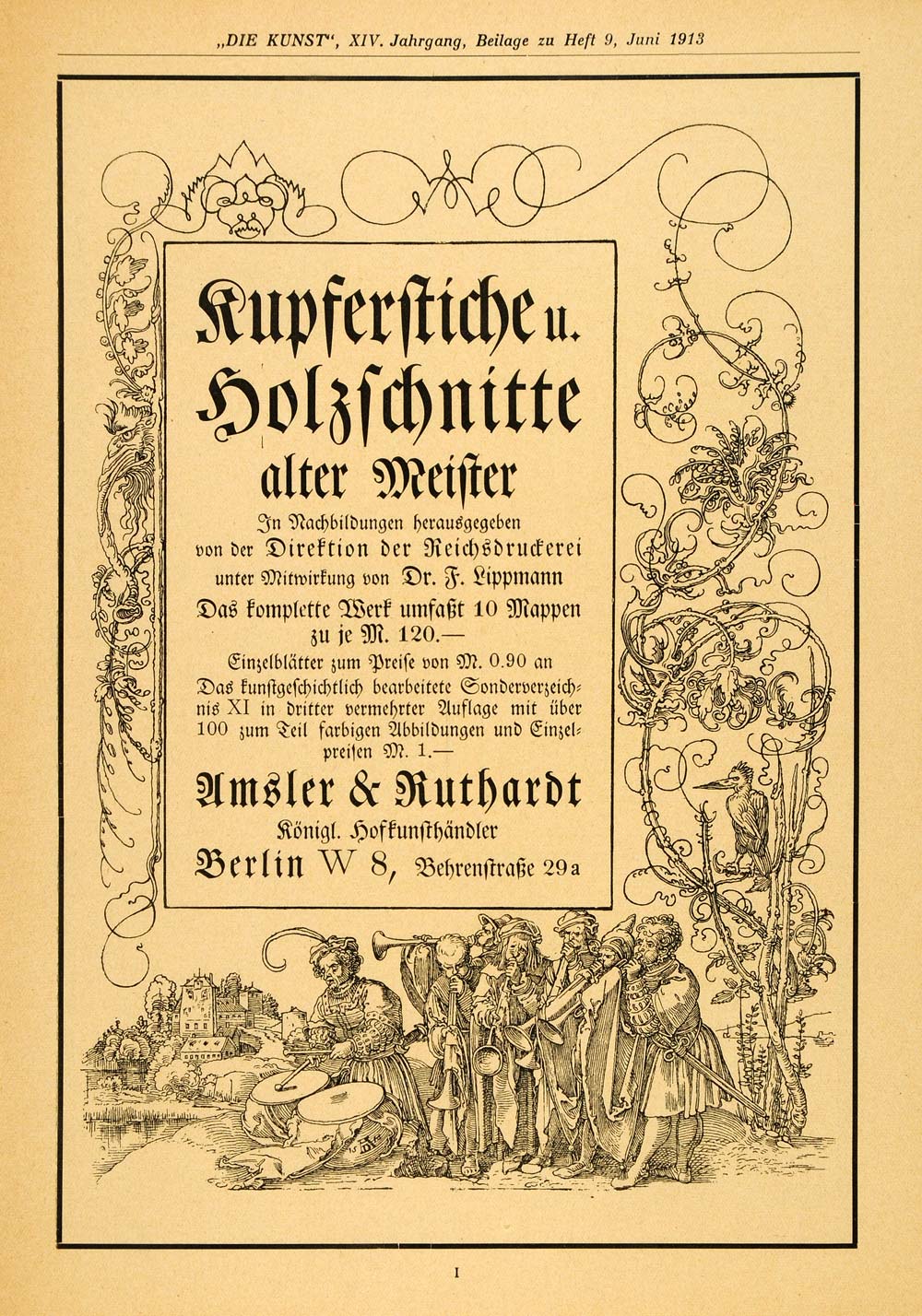 1913 Ad Umsler Ruthardt Berlin Germany Music Medieval Minstrel Bird Vi ...