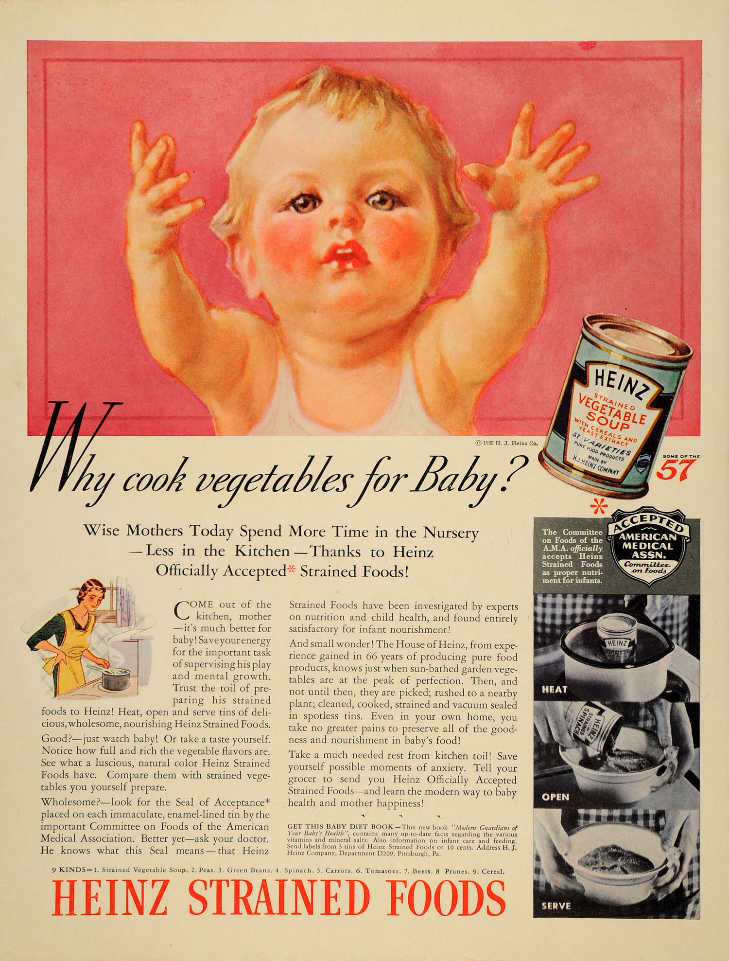 1935 Ad Heinz Strained Baby Food Can Pittsburgh PA American Medical DL ...