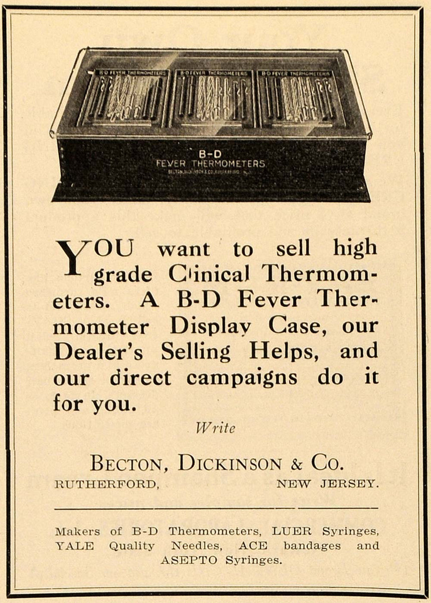 1921 Ad Becton Dickinson Clinical B-D Thermometer Case Syringe Needle ...