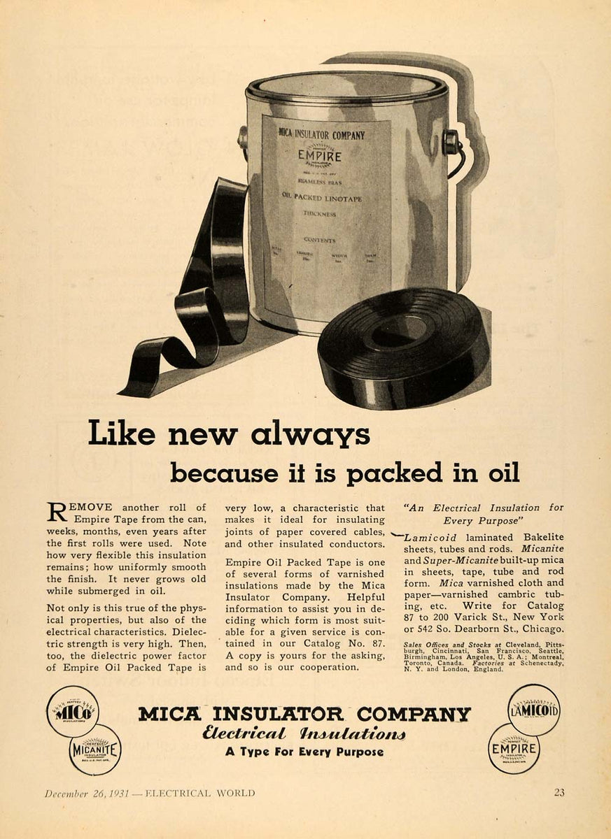 1931 Ad MICA Insulator Co Electrical Insulator Lamicoid - ORIGINAL ELC ...