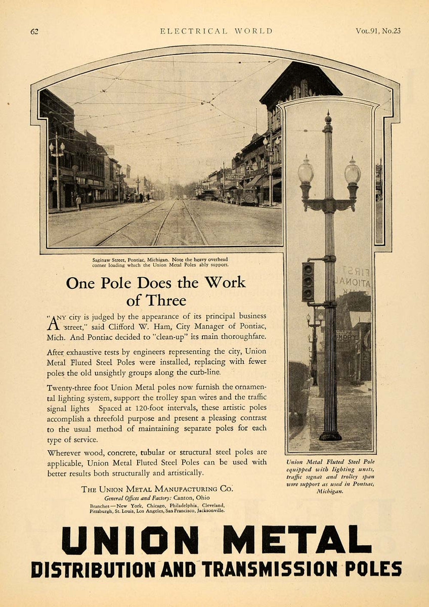 1928 Ad Union Metal Manufacturing Transmission Poles - ORIGINAL ADVERT ...