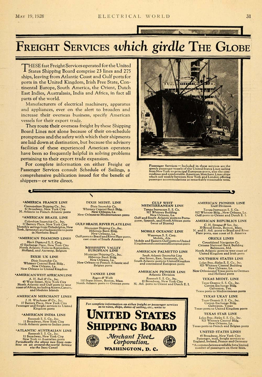 1928 Ad United States Shipping Board Fleet Ships DC - ORIGINAL ADVERTI ...