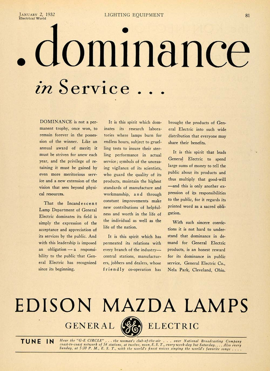 1932 Ad General Electric Co Logo Edison Mazda Lamp City - ORIGINAL ELC ...