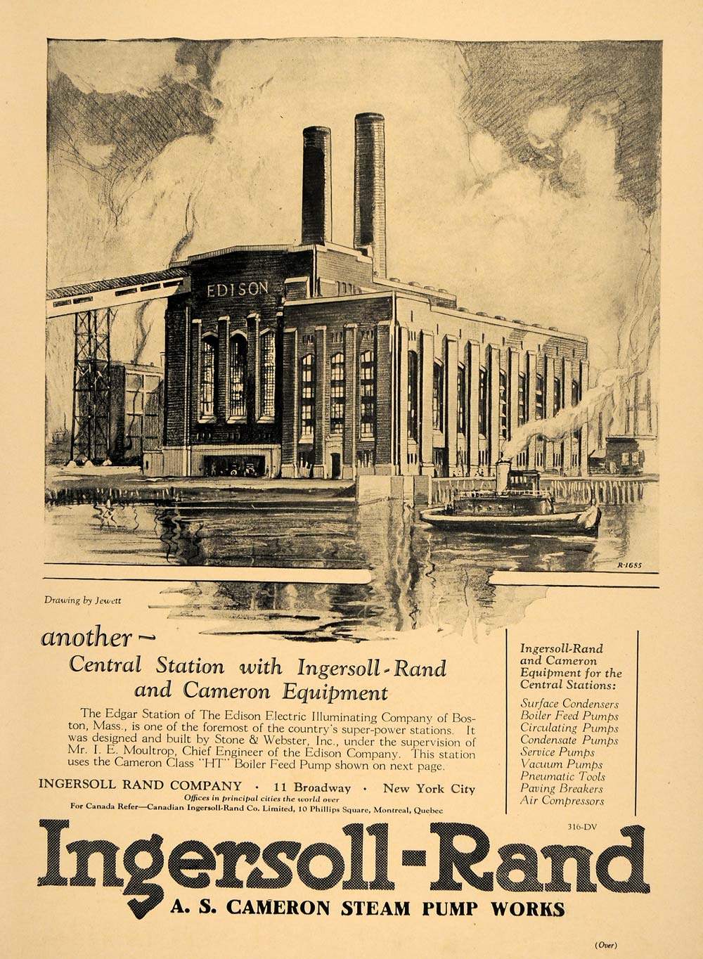 1928 Ad Ingersoll-Rand Co Edgar Station Edison Electric - ORIGINAL ELC ...