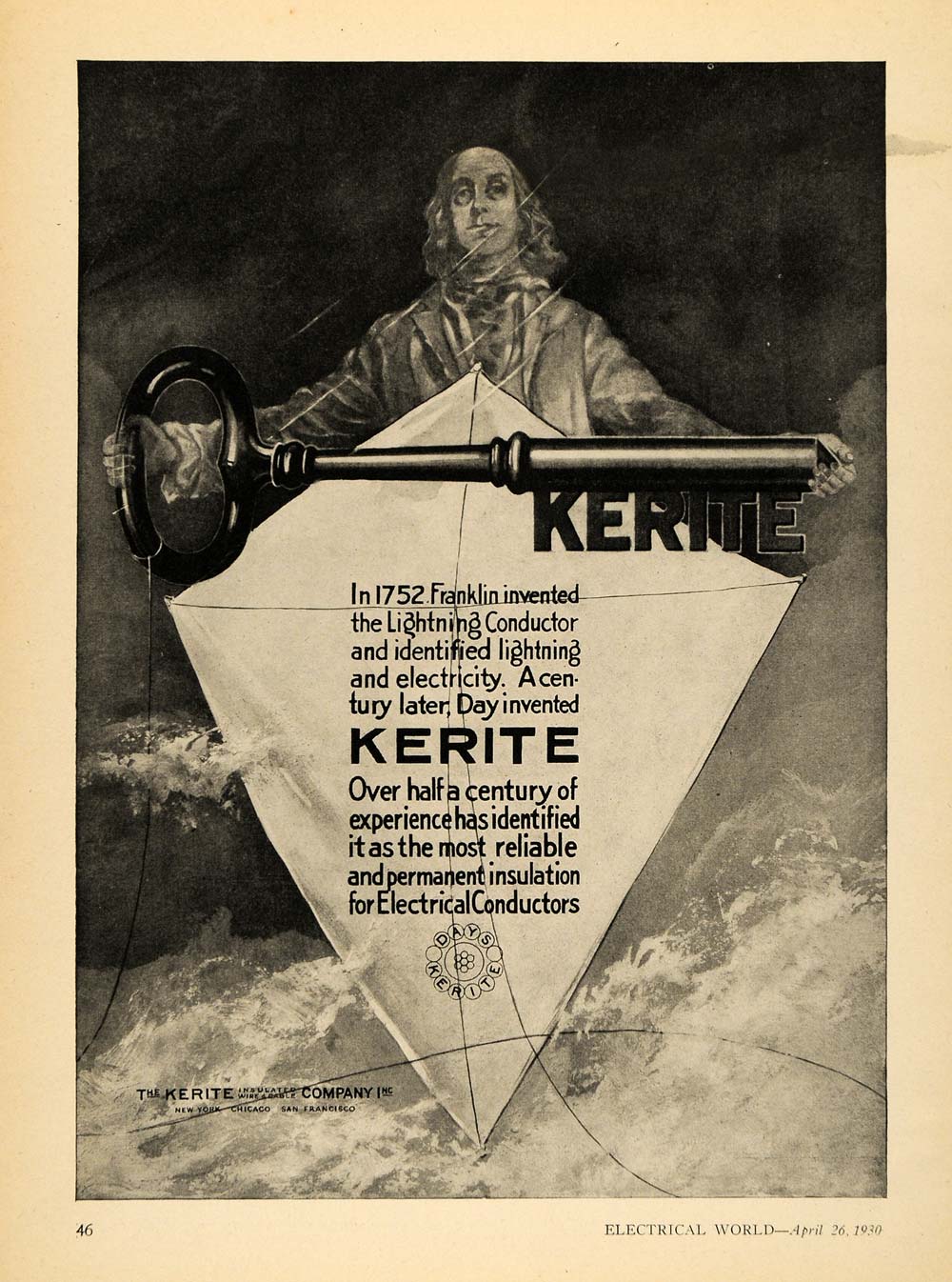 1930 Ad Benjamin Franklin Kerite Inc Company Wire Cable - ORIGINAL ELC ...