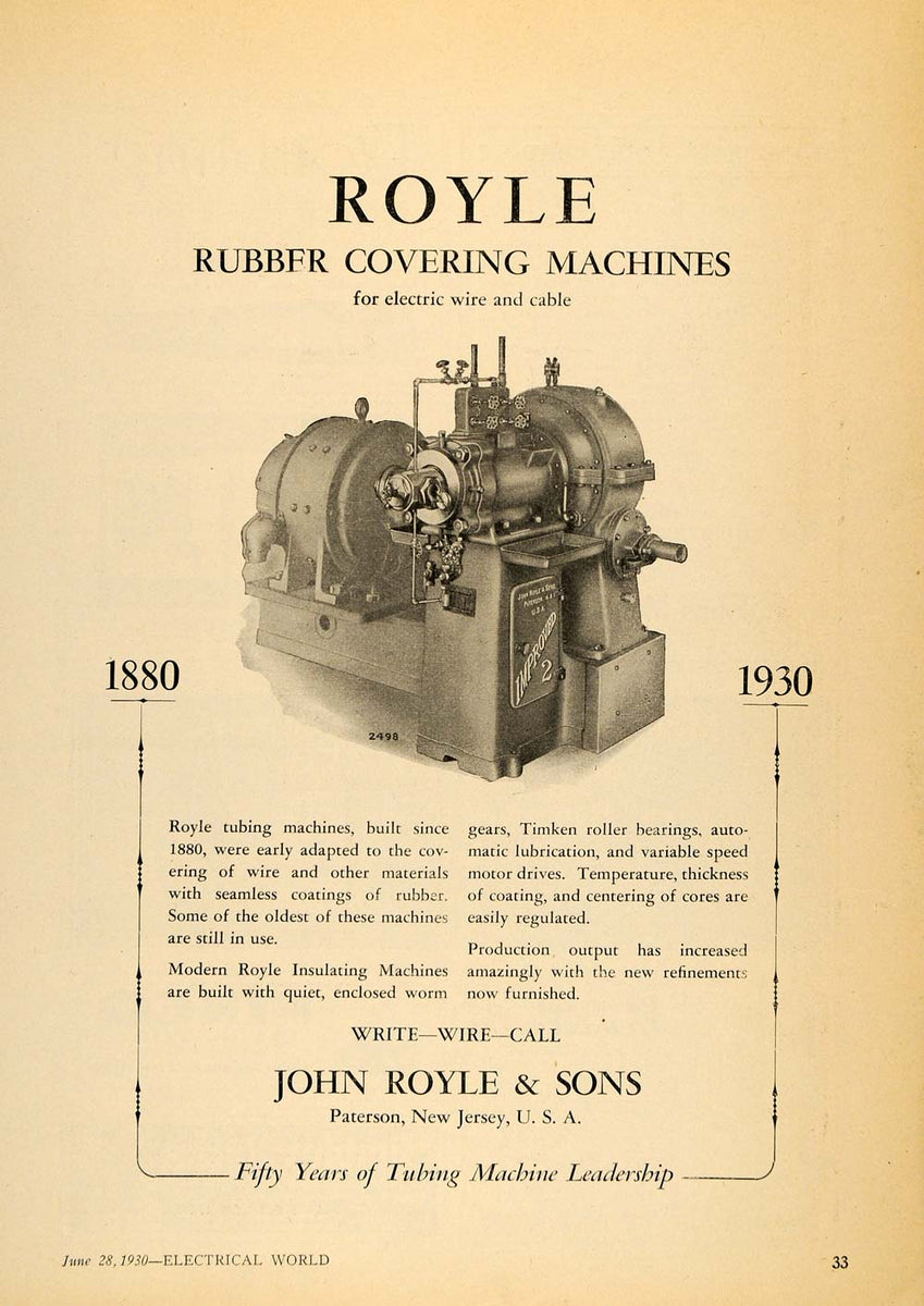 1930 Ad John Royle & Sons Rubber Covering Machines - ORIGINAL ADVERTIS ...