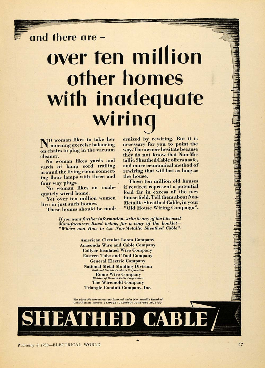 1930 Ad Anaconda Wire Co. Non-Metallic Sheathed Cable - ORIGINAL ELC1 ...