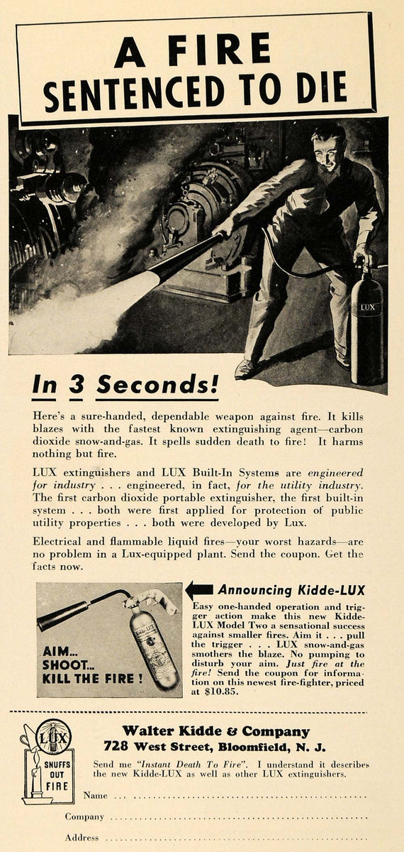 1939 Ad Walter Kidde & Co. LUX Fire Extinguishers NJ - ORIGINAL ADVERT ...