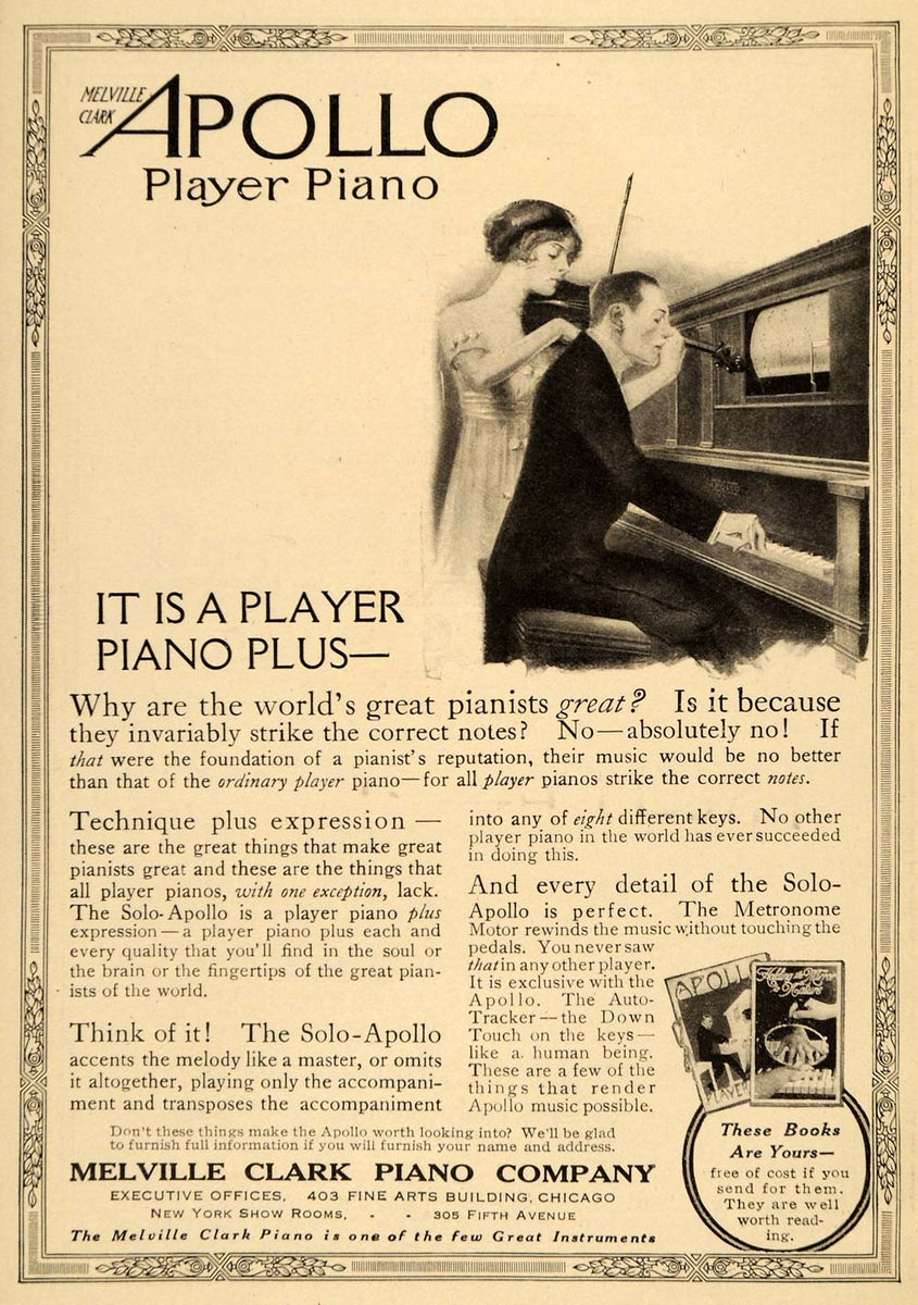1913 Ad Meleville Clark Apollo Player Piano Instrument - ORIGINAL EM1 ...