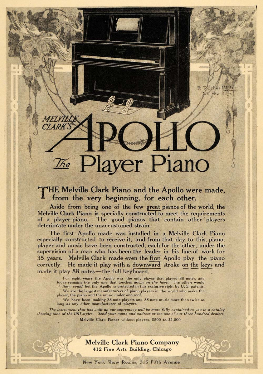 1911 Ad Melville Clark Apollo Player Piano Instrument - ORIGINAL ADVER ...
