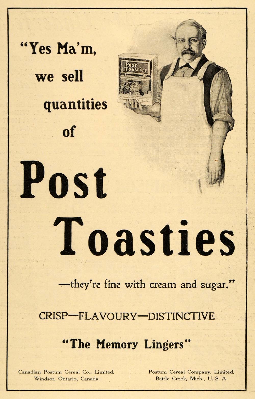 1913 Ad Post Toasties Breakfast Cereal Elijahs Manna - ORIGINAL ADVERT ...