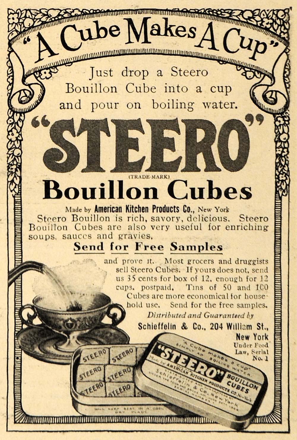 1911 Ad Steero Bouillon Cubes American Kitchen Products - ORIGINAL EM1 ...