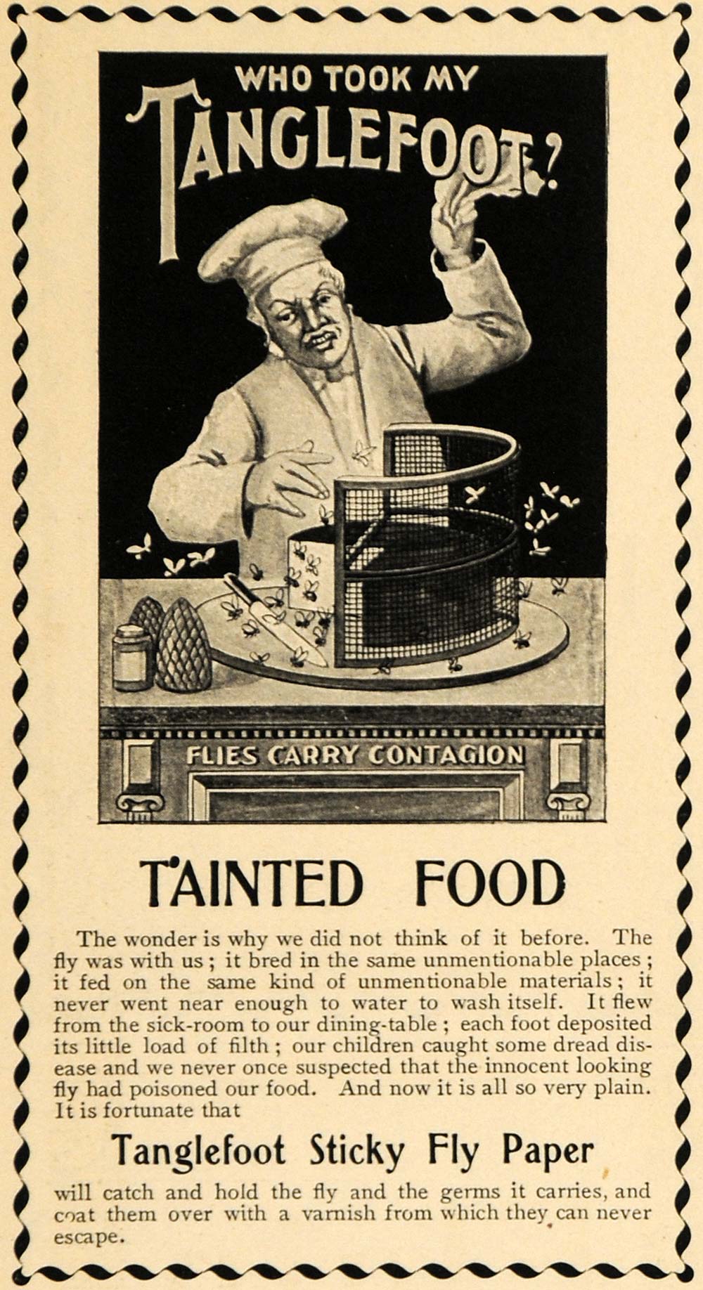 1902 Ad Tanglefoot Sticky Fly Paper Angry Chef Pests - ORIGINAL ADVERT ...