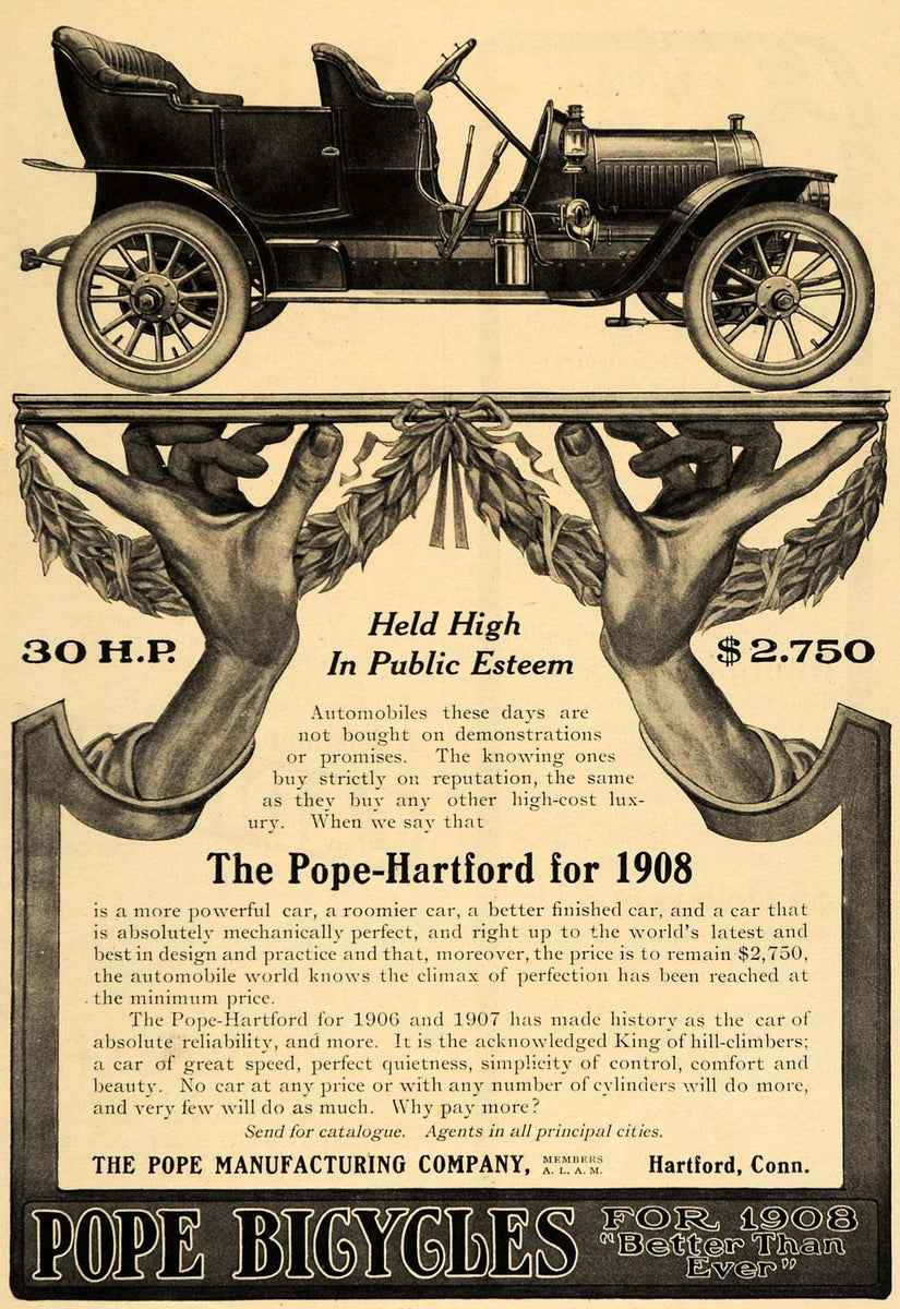 1908 Ad Pope Manufacturing Co. Hartford Auto Christmas - ORIGINAL EM2 ...
