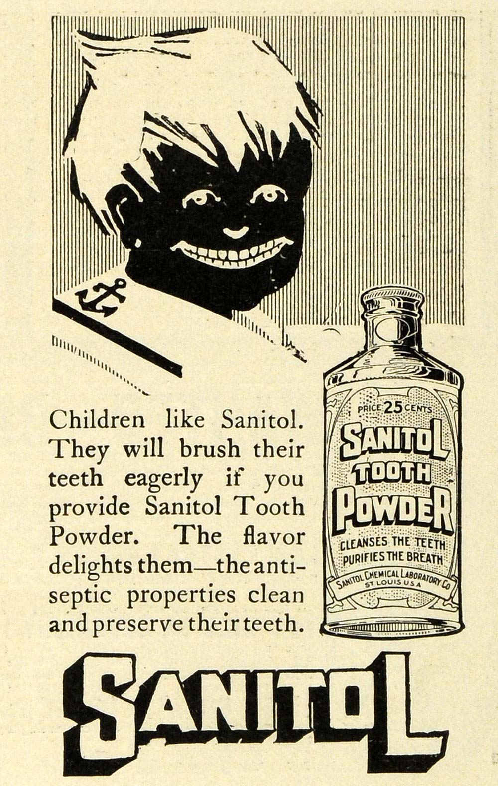 1911 Ad Sanitol Chemical Laboratory Co Tooth Powder Dental Care Cleans ...