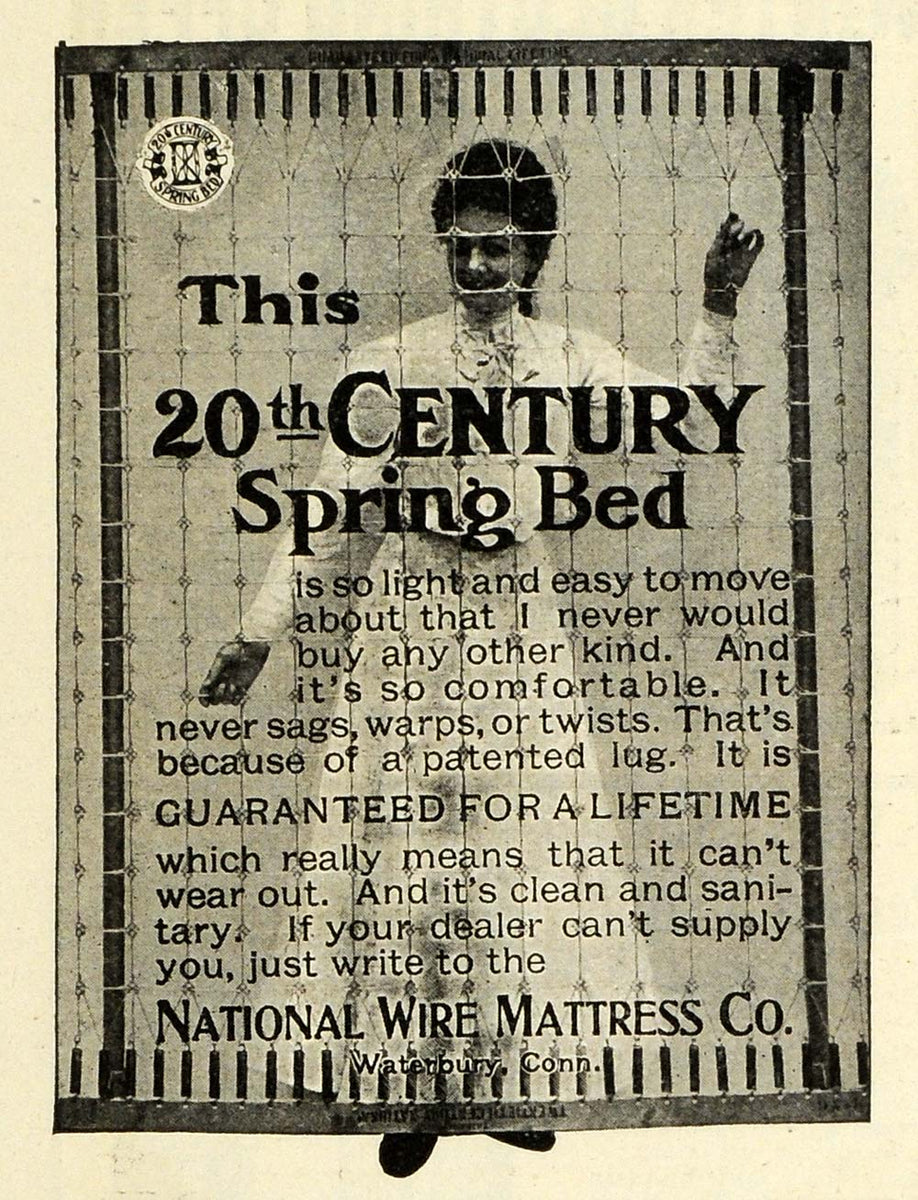 1905 Ad 20th Century Spring Bed National Wire Mattress Waterbury Conne ...